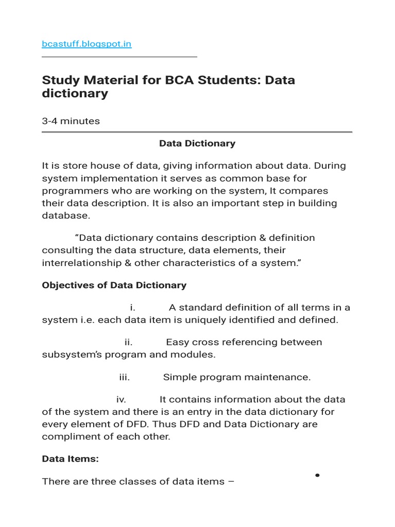 Study Material For BCA Students: Data Dictionary: Bcastuff - Blogspot ...