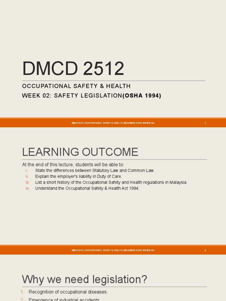 Lecture Slides W02 | PDF | Occupational Safety And Health | Occupational Safety And Health ...