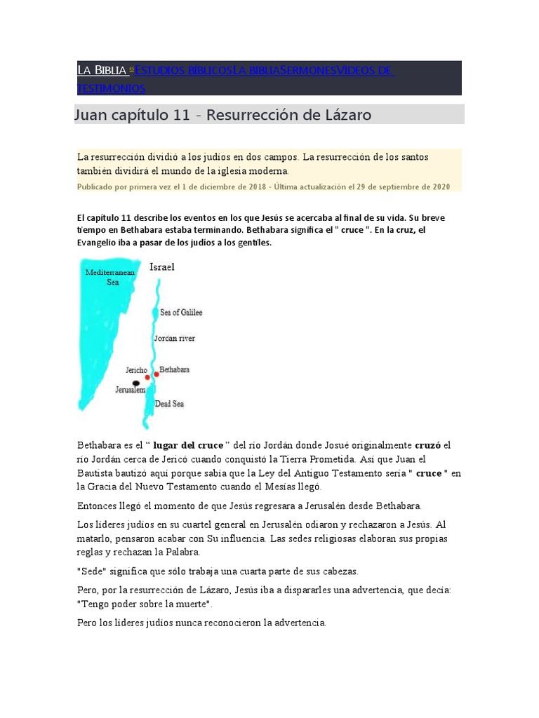 Juan Capítulo 11 La Resurrección de Lázaro | PDF | Jesús | Resurrección