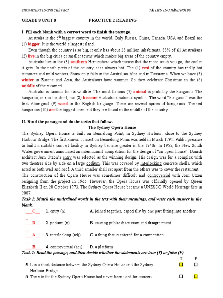 Grade 8 Unit 8 Practice 2 - HS | PDF | English Language