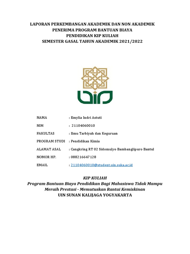 Form Laporan Perkembangan Akademik Dan Non Akademik Kip Kuliah 2020 ...