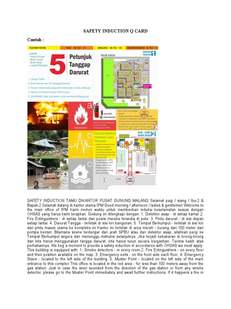 Q Card Safety Induction | PDF | Bisnis | Griya & Taman