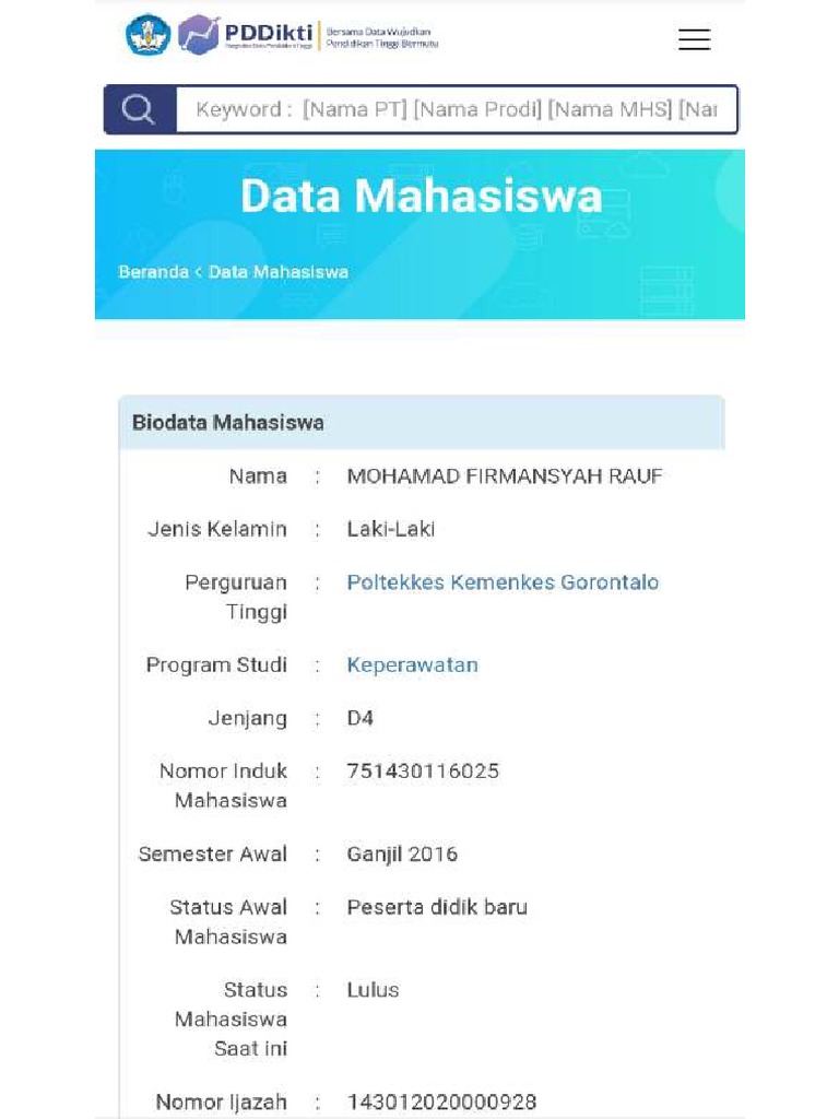 Screenshot PDDikti | PDF
