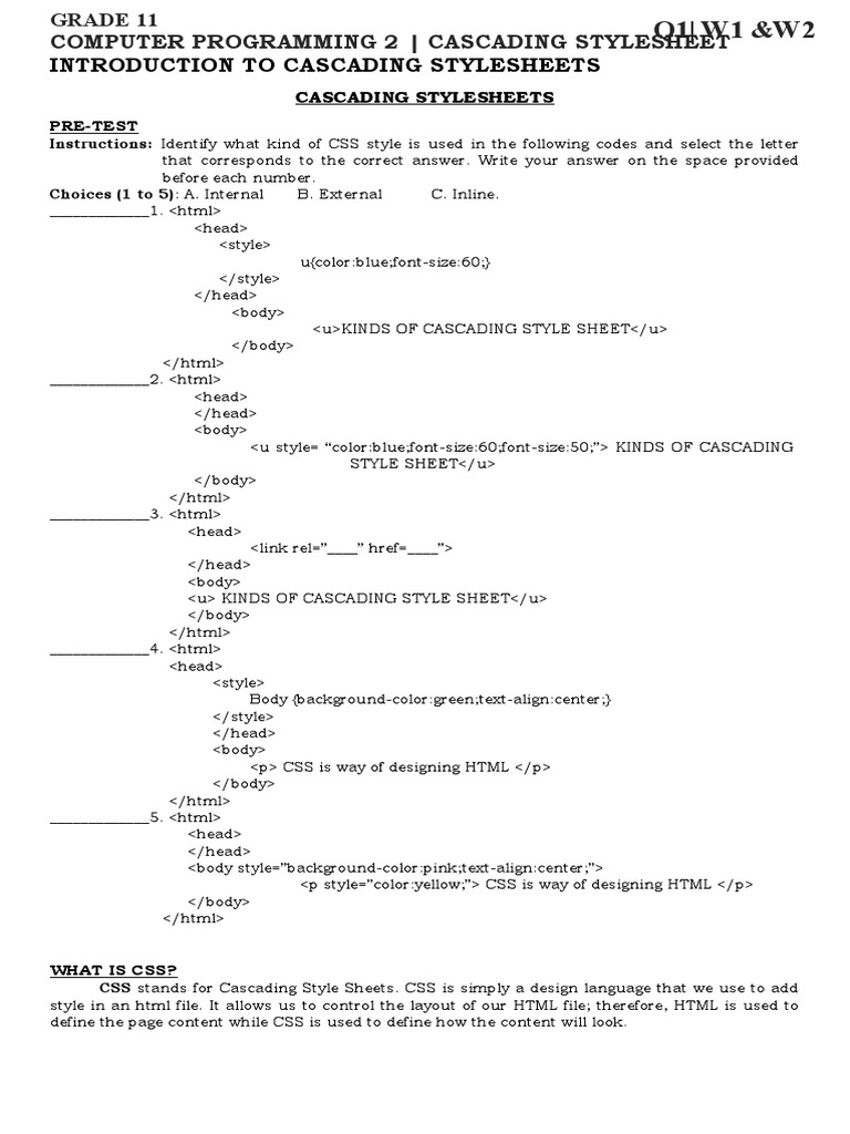 Comprog 2 Q1-W1 | PDF | Html | Html Element