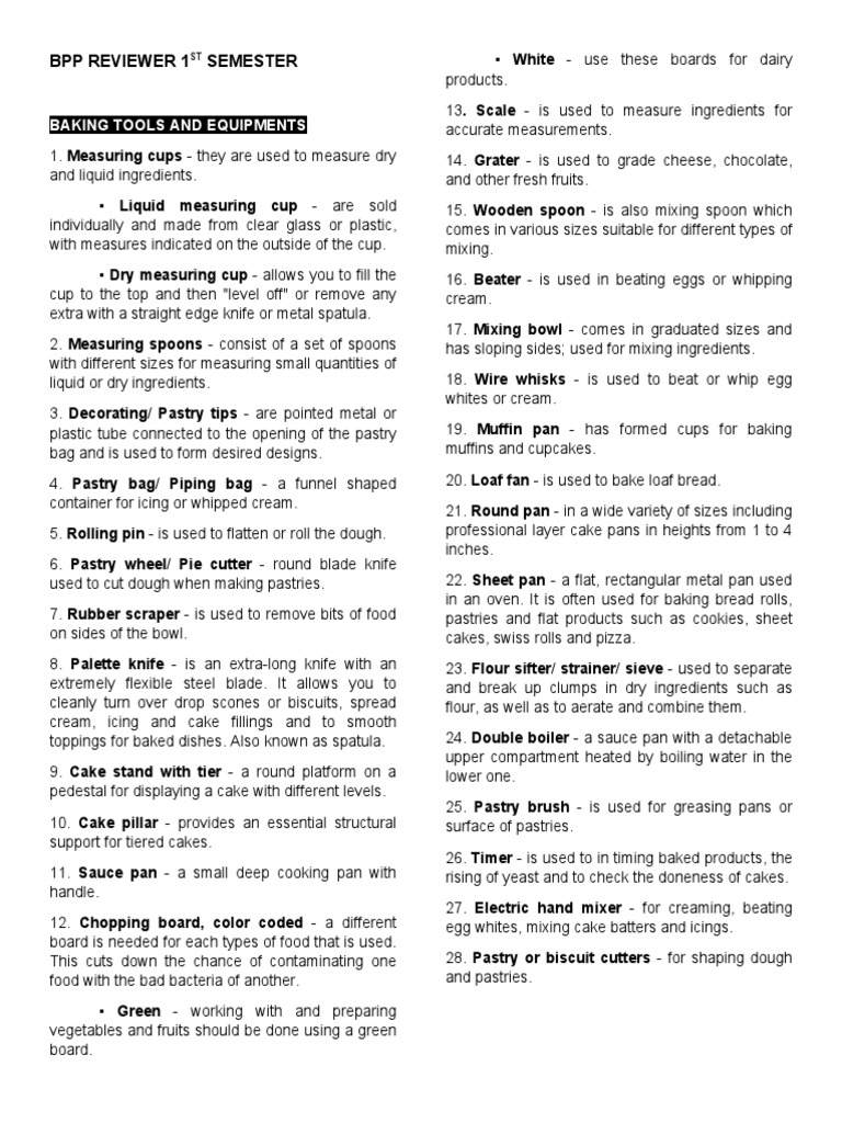 BPP Reviewer 1st Semester | PDF | Breads | Cakes