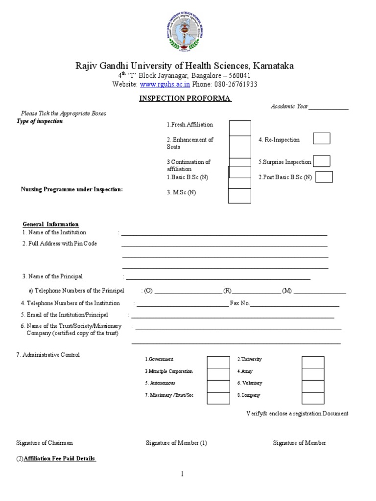 RGUGHS Nursing Inspection Proforma | PDF
