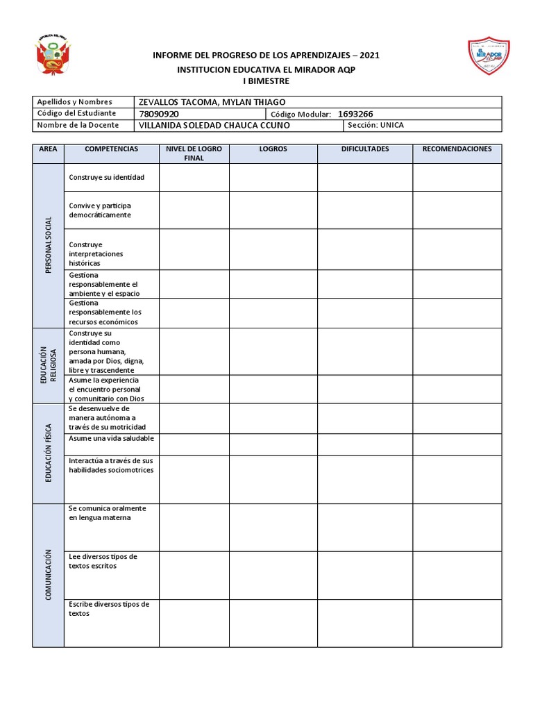 Informe de Progreso | PDF | Cognición | Aprendizaje