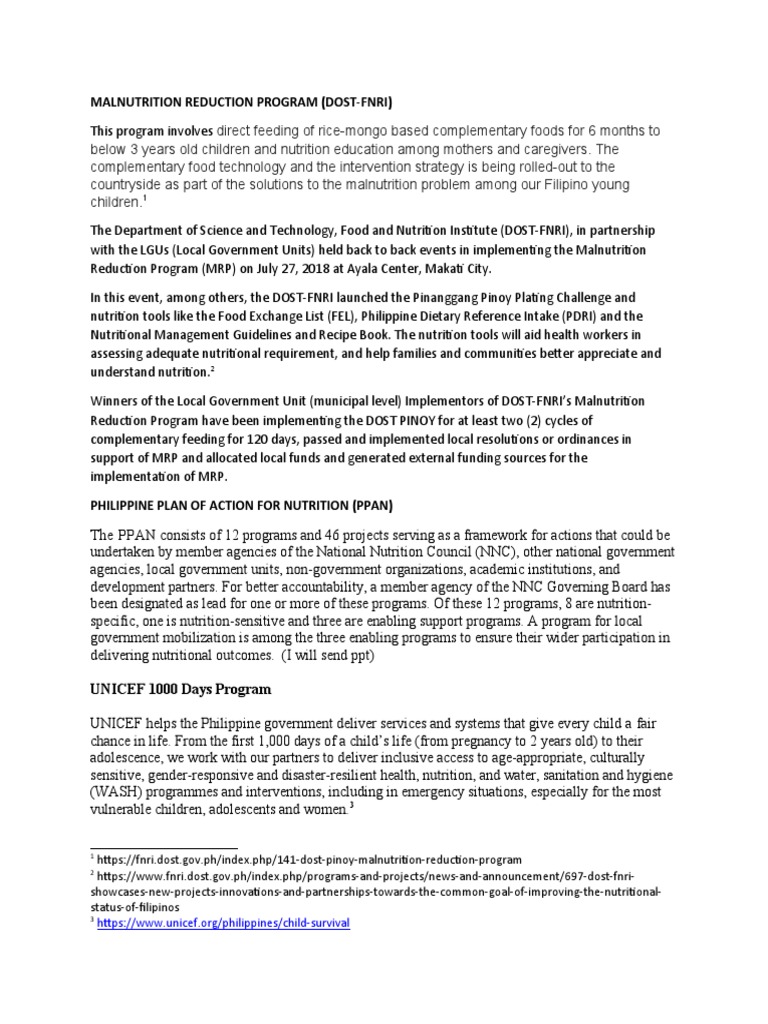 Malnutrition Reduction Program | PDF | Malnutrition | Wash