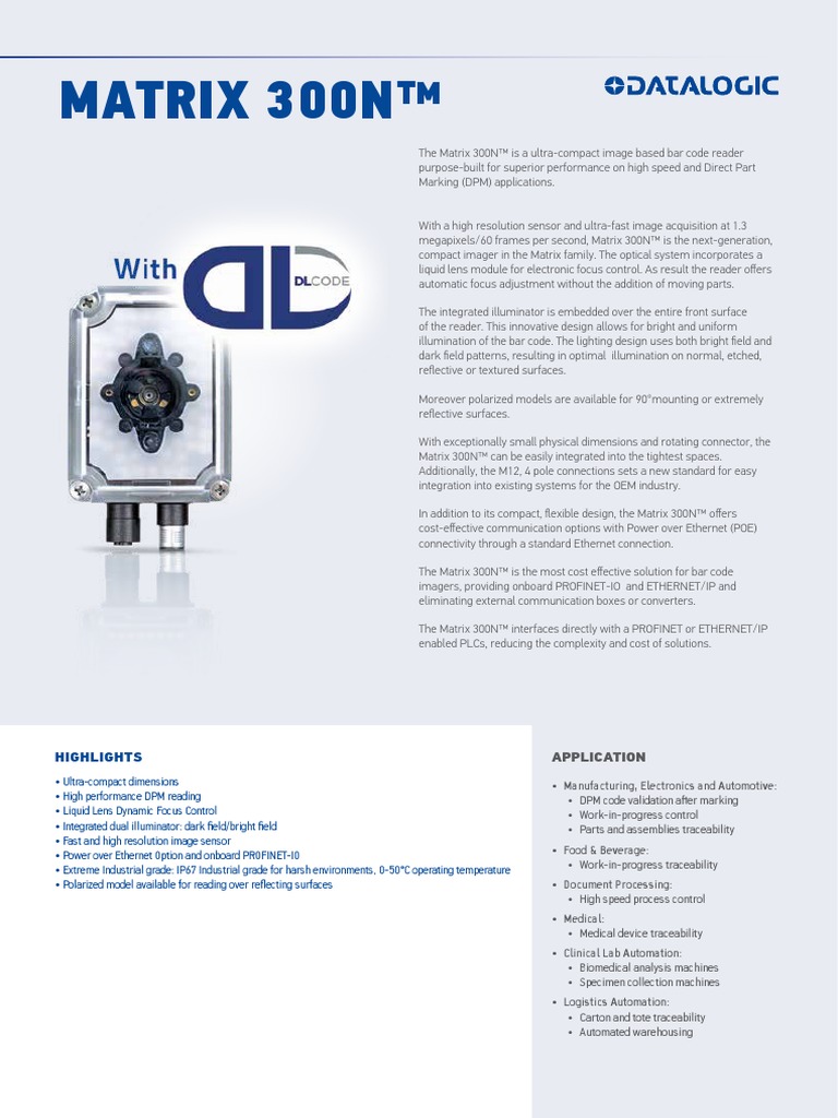 MATRIX 300N™: Highlights | PDF | Barcode | Optics