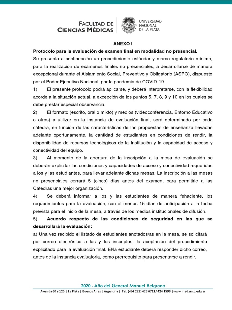 Protocolo Evaluación Final Junio 2020 Todas Las Carreras 25 de Junio FINAL | PDF | Evaluación ...
