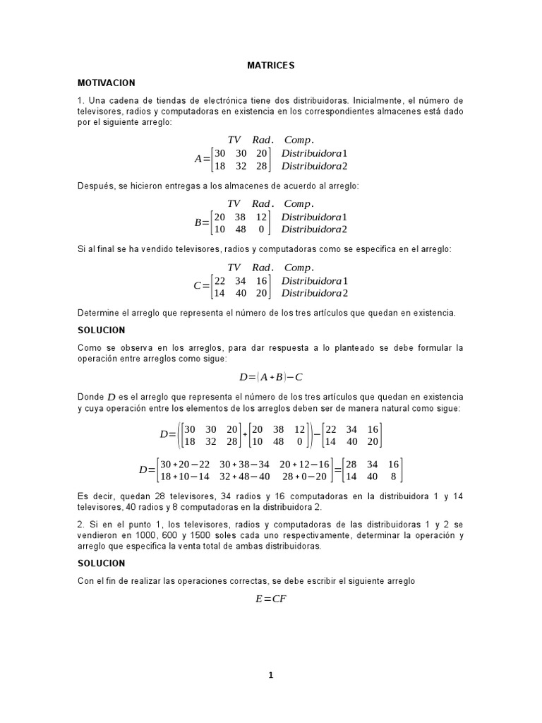 MATRICES | Descargar gratis PDF | Matriz (Matemáticas) | Conceptos ...