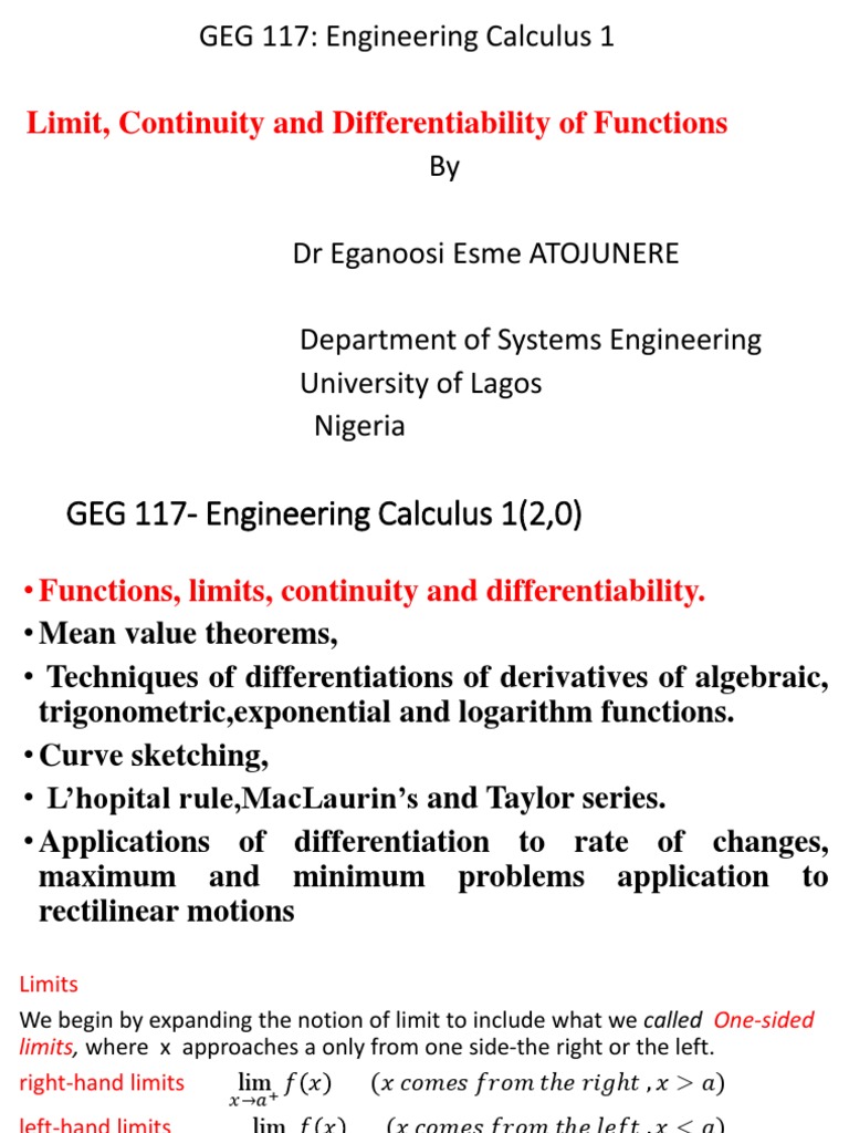 01 Limits, Continuity and Differentiability PDF | PDF | Derivative | Function (Mathematics)