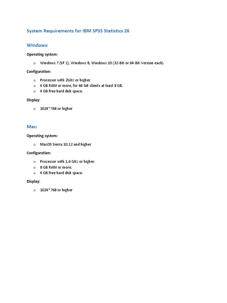IBM SPSS Statistics 26 System Requirements | PDF