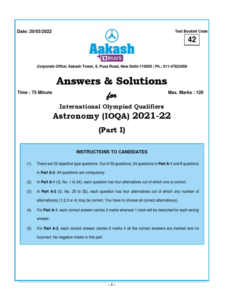 IOQA-2022-23 - (Answers & Solutions) | PDF | Redshift | Electromagnetic Radiation