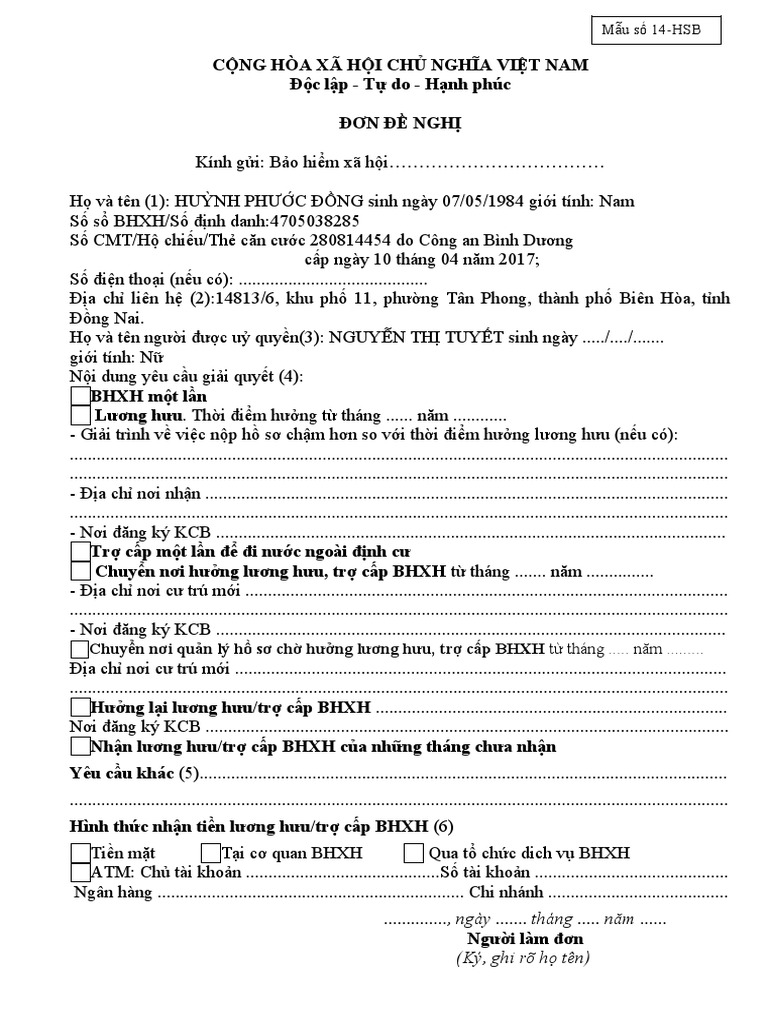 Mau 14 HSB Don de Nghi | PDF