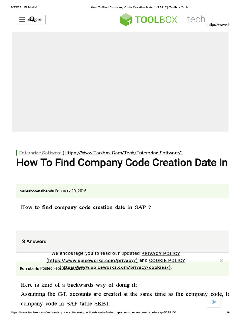 How To Find Company Code Creation Date in SAP | PDF | Internet Privacy ...