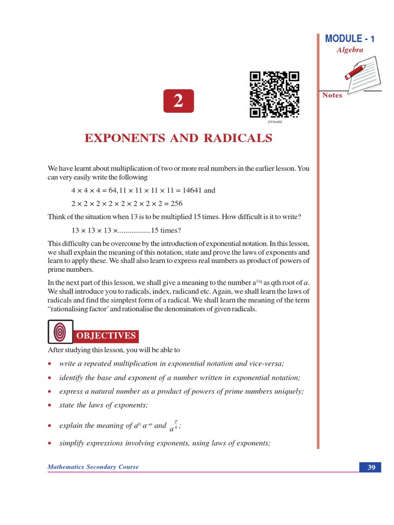 Exponents and Radicals: Module | PDF | Exponentiation | Numbers