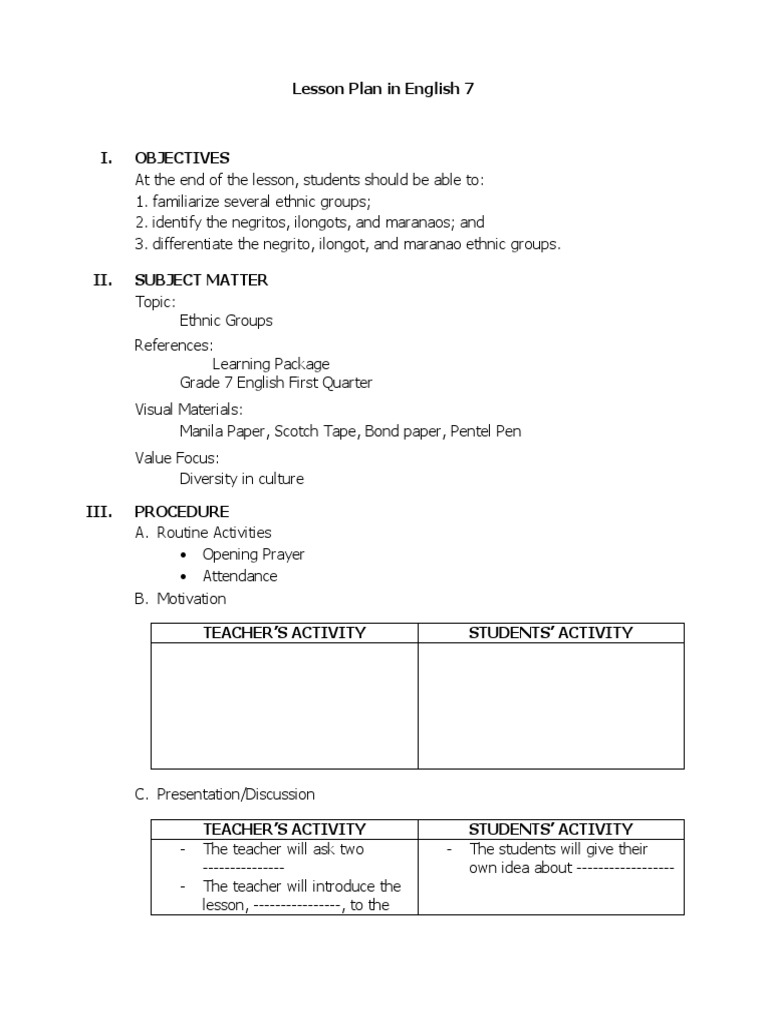 Lesson Plan - Ethnic Groups | PDF | Lesson Plan | Teachers