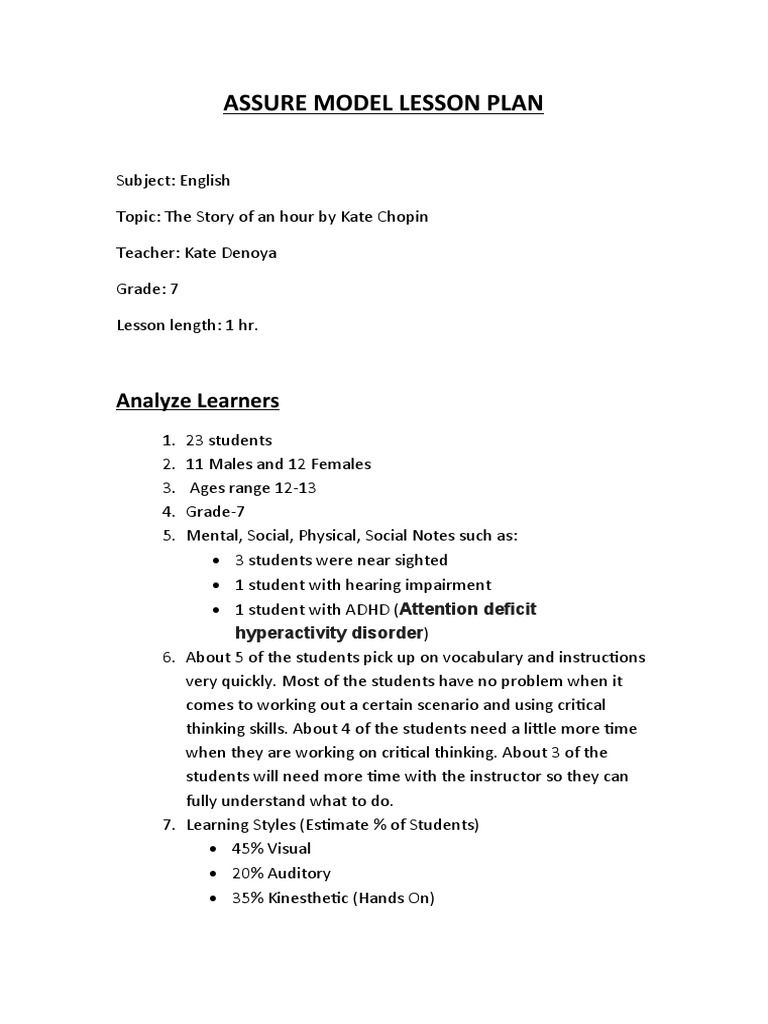 Assure Model Lesson Plan | PDF | Lesson Plan | Attention Deficit ...
