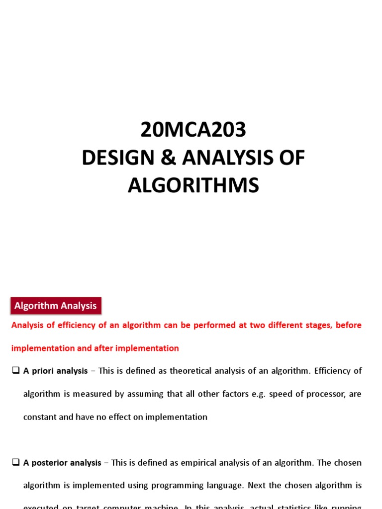 20mca203 Design And Analysis Of Algorithms Pdf Time Complexity Recurrence Relation