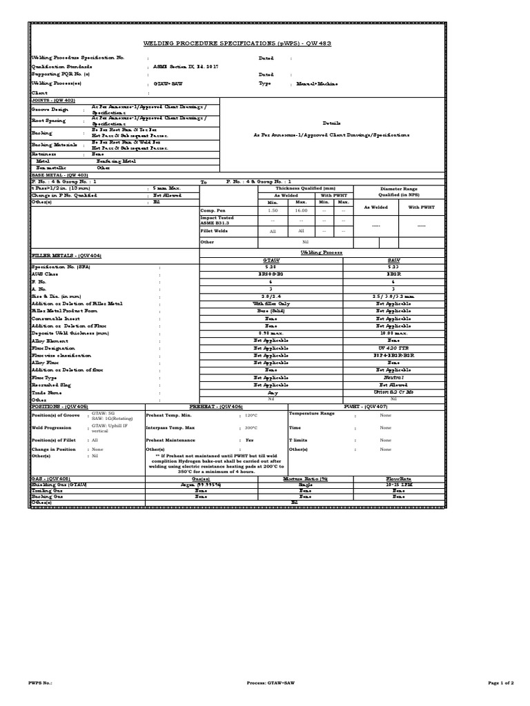 Welding Procedure Specification Overview | PDF | Construction | Welding