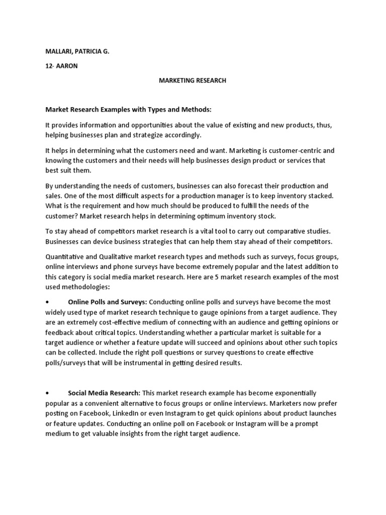 Market Research Examples With Types and Methods:: Mallari, Patricia G ...
