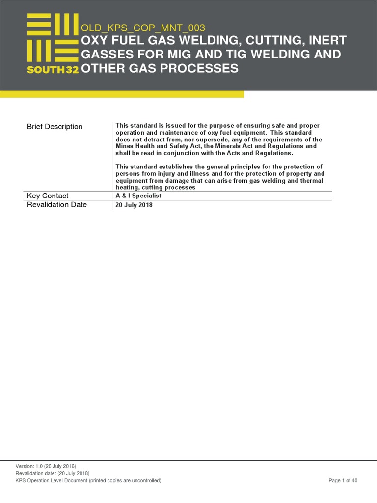 Old - KPS - Cop - MNT - 003 Oxy Fuel Gas Welding V1.0 | PDF | Liquefied ...