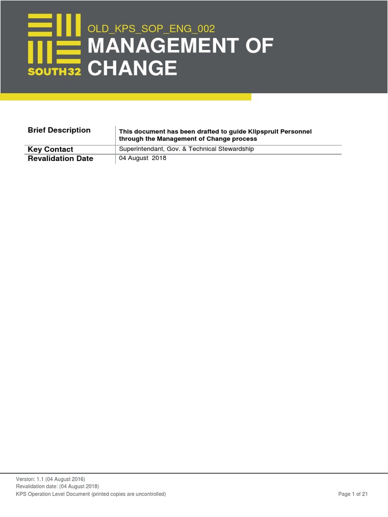 Old - KPS - Sop - Eng - 002 Managment of Change V1.1 | PDF | Risk | Risk Assessment