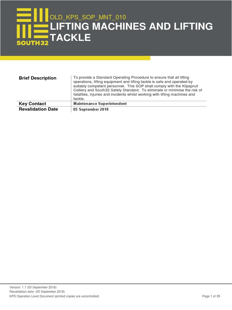 Old - KPS - Sop - MNT - 010 - Lifting Machines and Lifting Tackle V1.1 ...