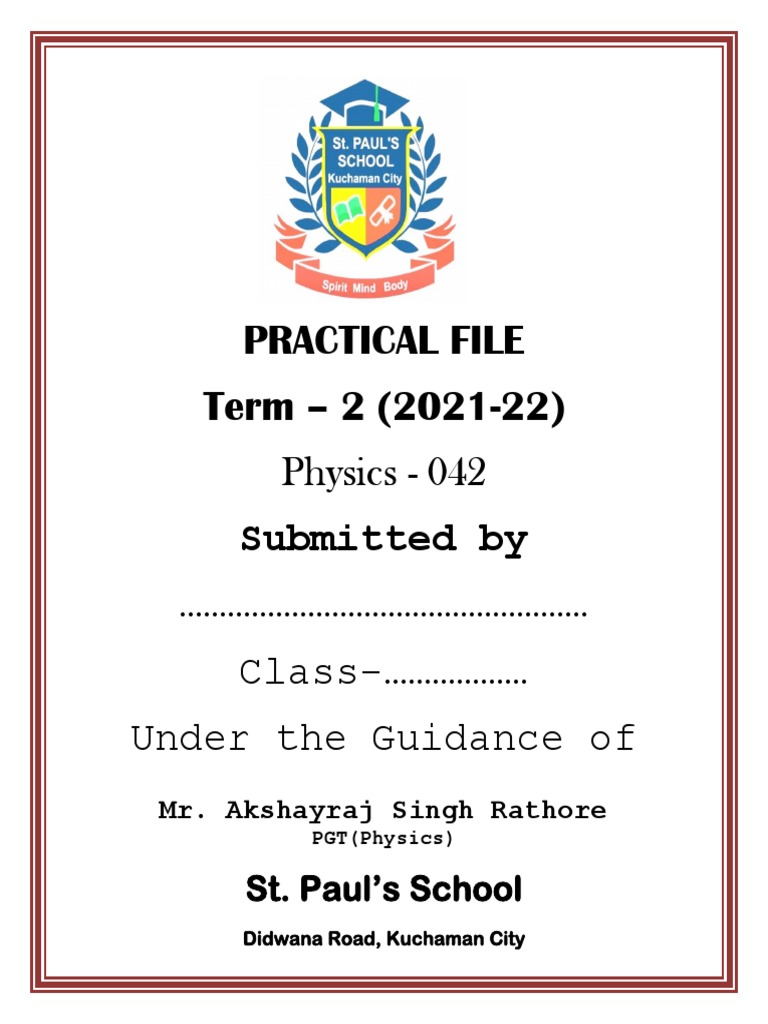 Front Page of Practical File 2021-22 - Physics | PDF | Art | Technology ...