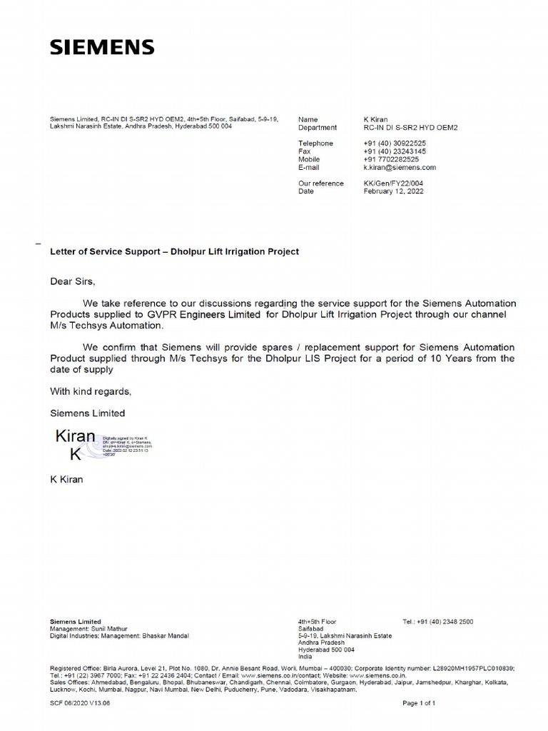 Siemens DLIP Letter | PDF