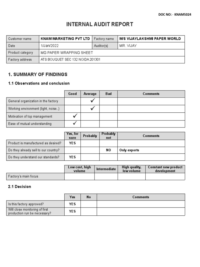 Internal Audit Report: 1. Summary of Findings | PDF | Inventory | Business