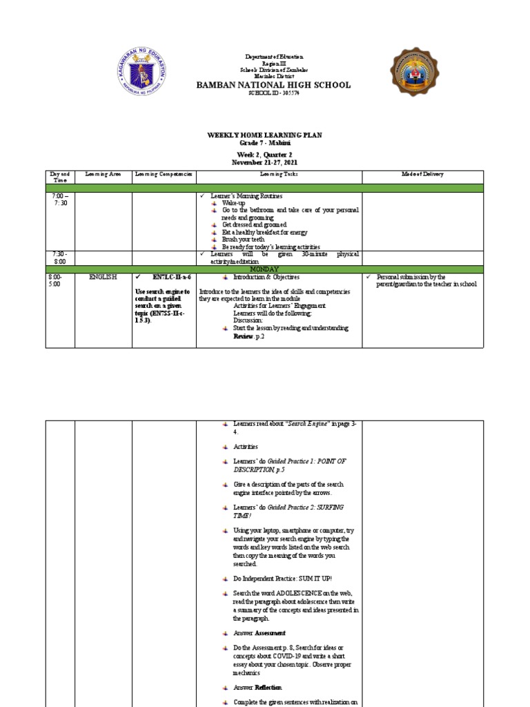 Quarter 2, Week 2 - 2021-2022 | PDF | Learning | Teachers
