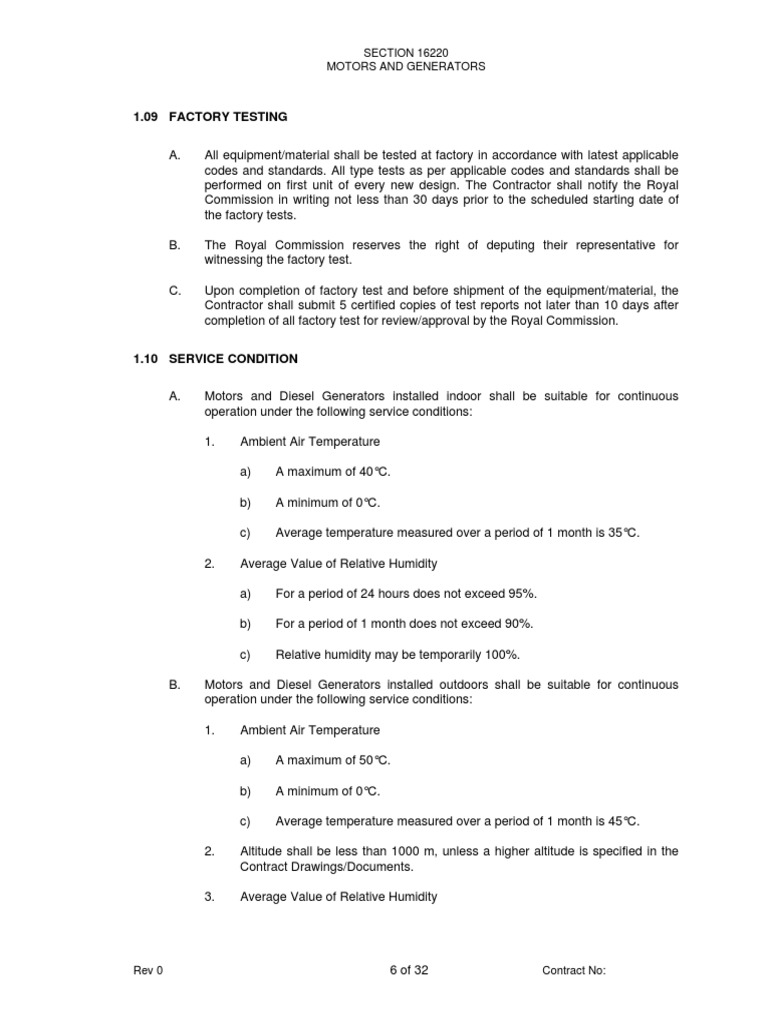 Service Condition For Motors | PDF