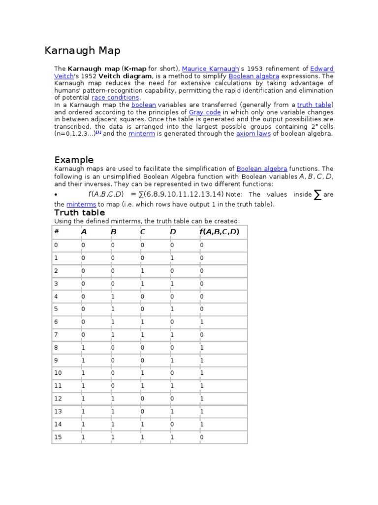 Karnaugh Map | PDF | Mathematical Logic | Teaching Mathematics