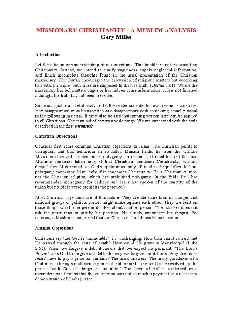 Missionary Christianity - A Muslim Analysis: Gary Miller | PDF | Islam ...