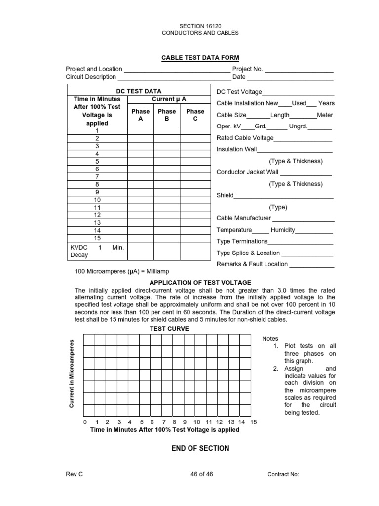 Cable Test Data Form | PDF | Direct Current | Voltage