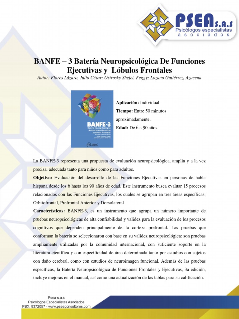 BANFE 3 Bateria Neuropsicologica de Funciones Ejecutivas y Lobulos Frontales | PDF