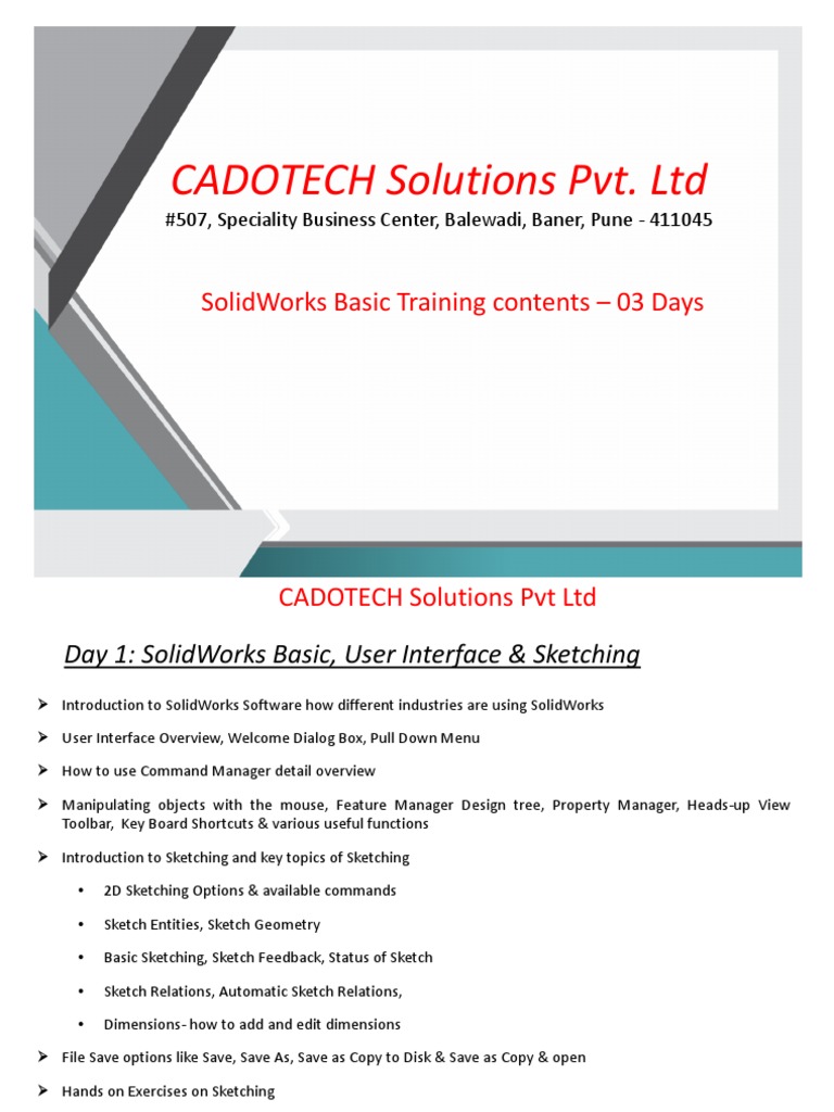 SolidWorks Training Contents - 03 Days | PDF | Computing | Software