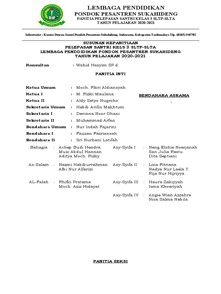 SUSUNAN KEPANITIAAN Laporann | PDF