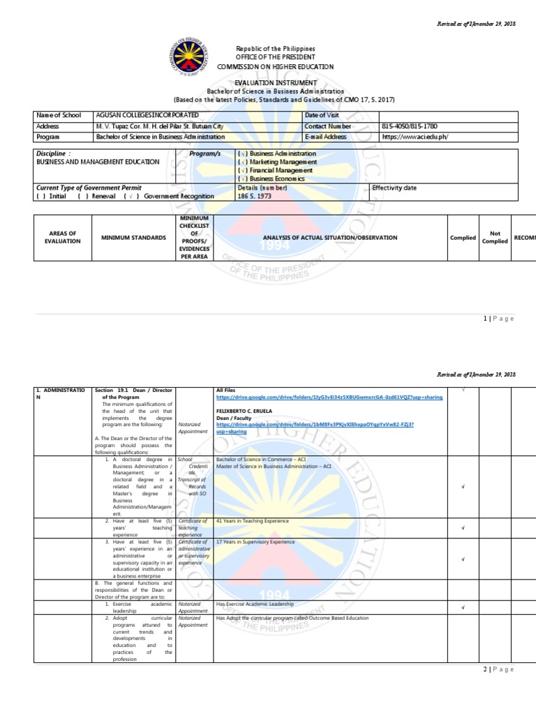 CHED Evaluation for BSBA Programs | PDF | Academic Degree | Libraries