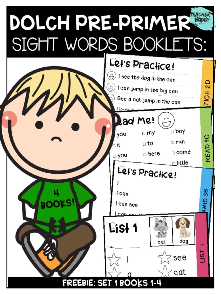 Teacher Buddy Supplies - Color Dolch Pre-Primer Sight Word Books 1-4 | PDF