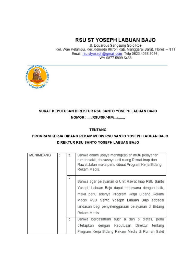 Program Kerja Rekam Medis RSU Santo Yoseph | PDF
