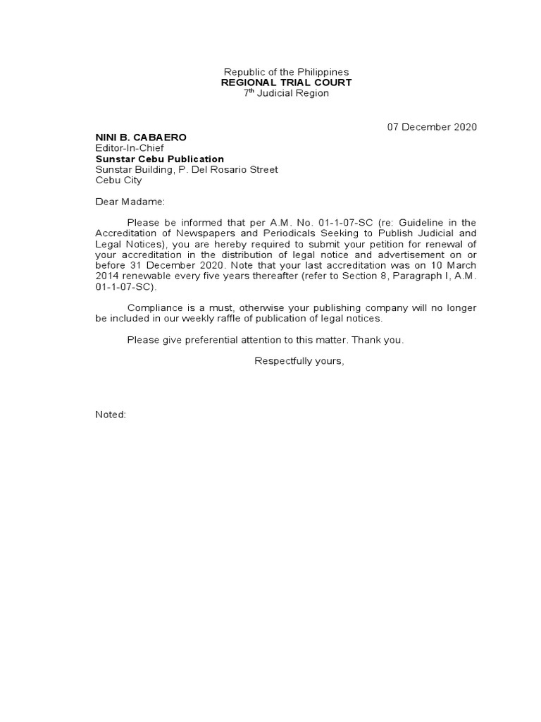 Letter Publication Renewal | PDF