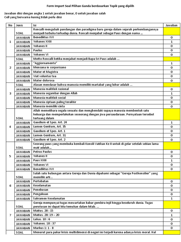 Form-Soal-Ganda Katolik Xi | PDF