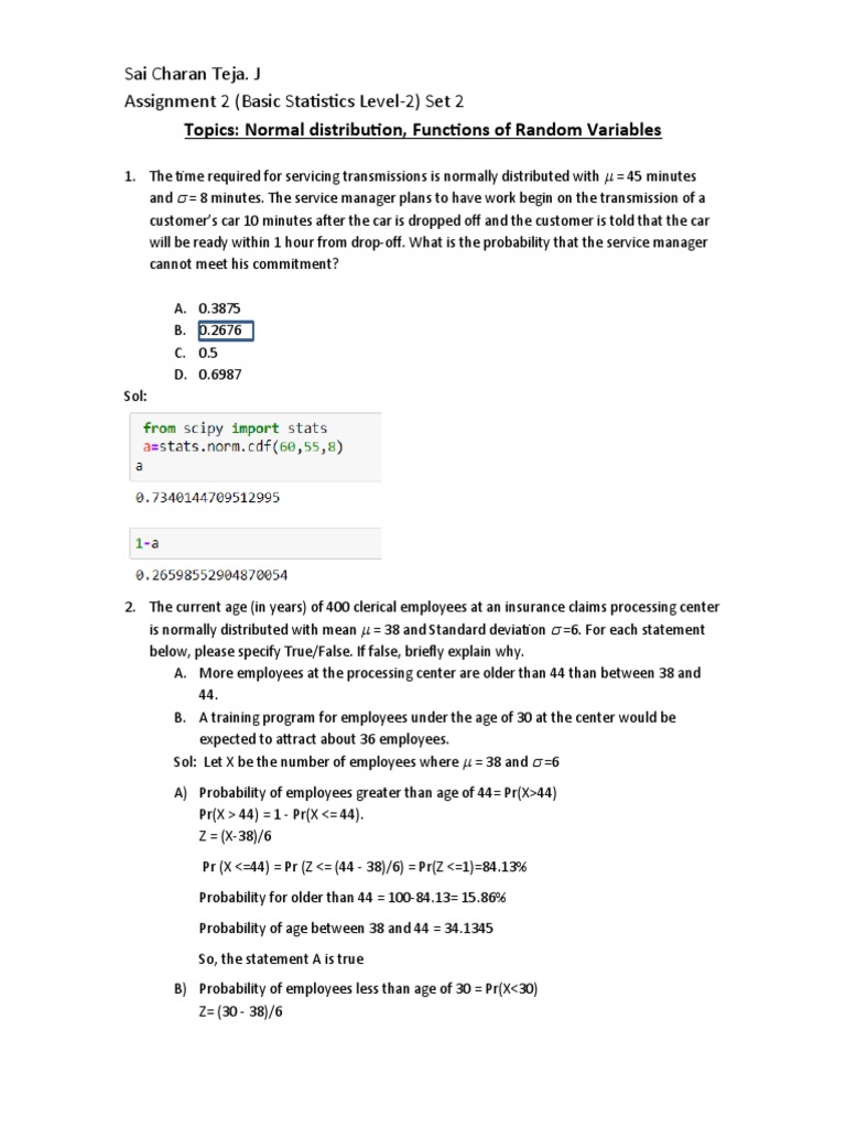 Sai Charan's Assignment 2 (Basic Statistics Level-2) Set 2 | PDF ...