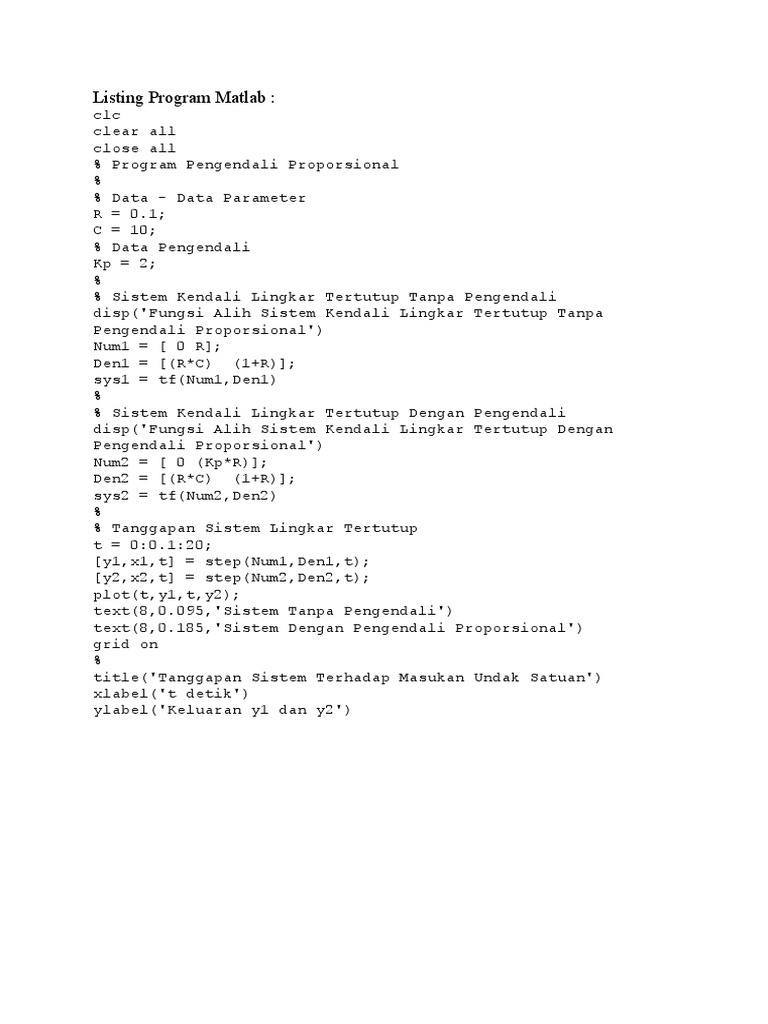 Listing Program Matlab | PDF | Teknologi & Rekayasa Listing Program Matlab | PDF | Teknologi & Rekayasa