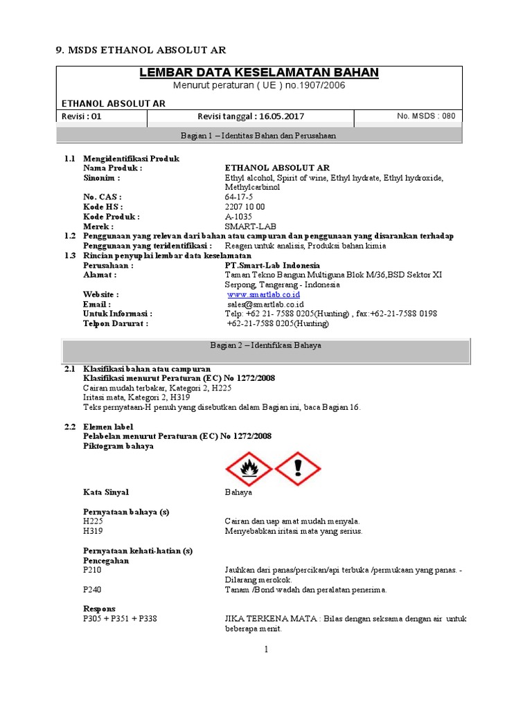 Msds Ethanol Absolut Ar | PDF