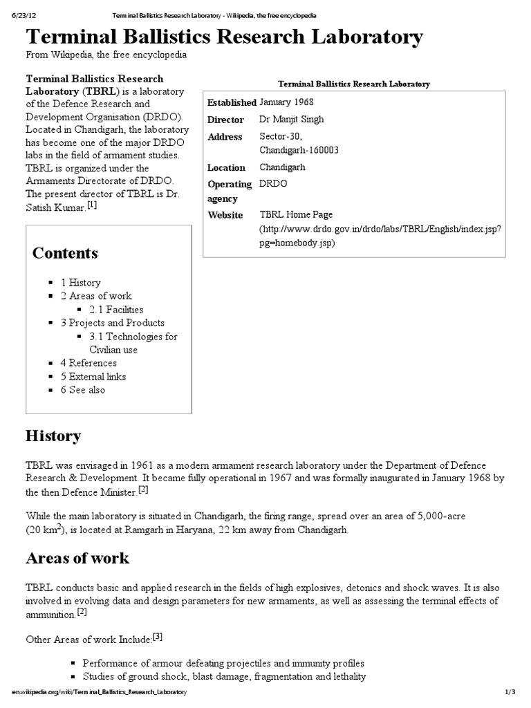Terminal Ballistics Research Laboratory - Wikipedia, The Free ...