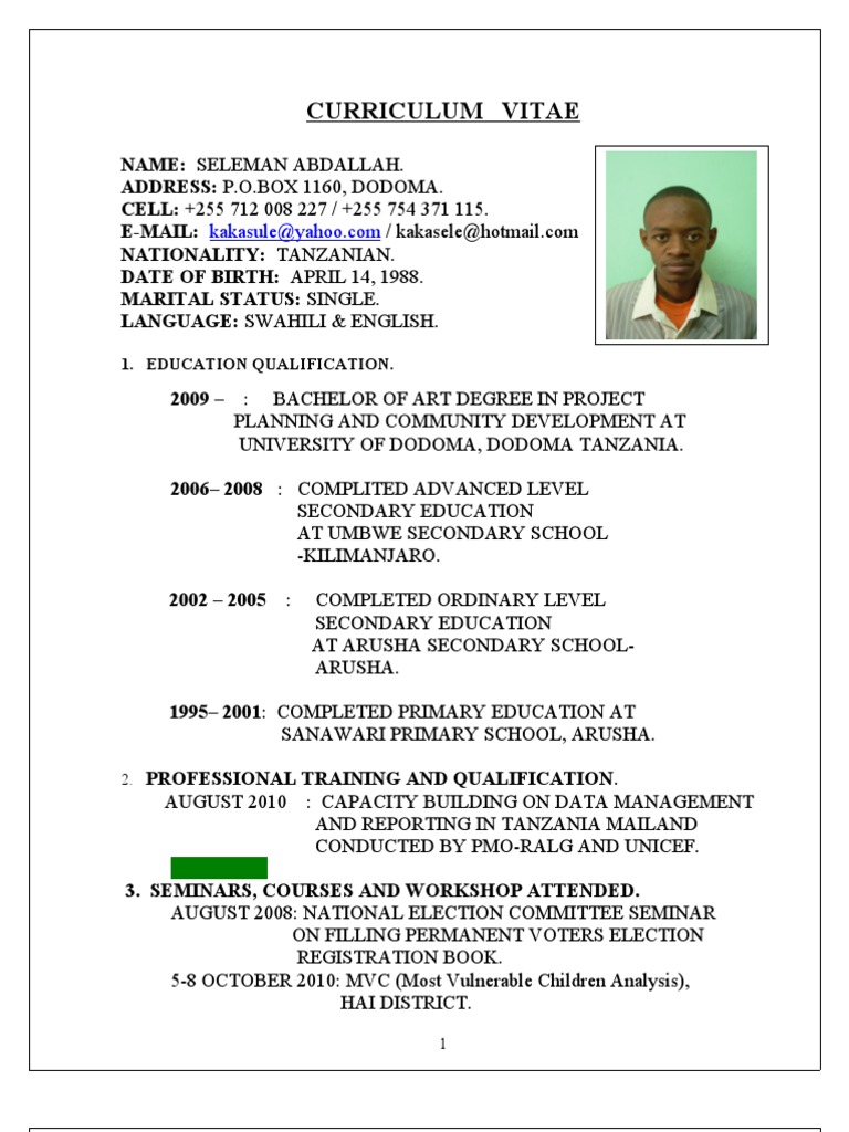 Tanzanian CV of Seleman Abdallah | PDF